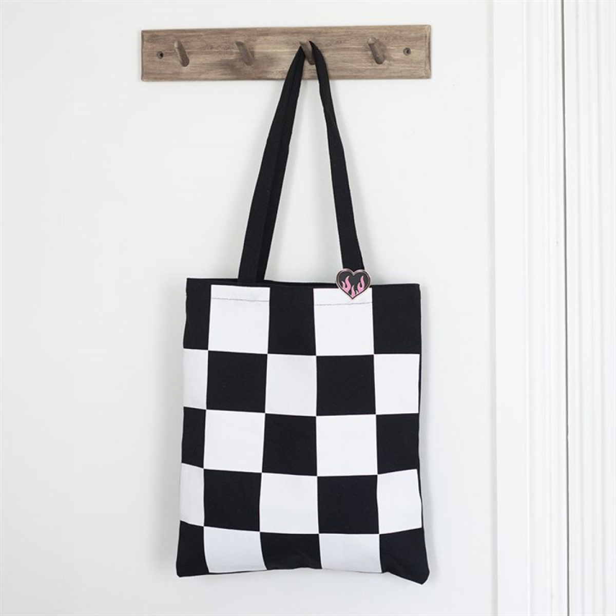 Checkerboard Tote Bag with Heart Pin Pop Punk Style – Witch, Please!