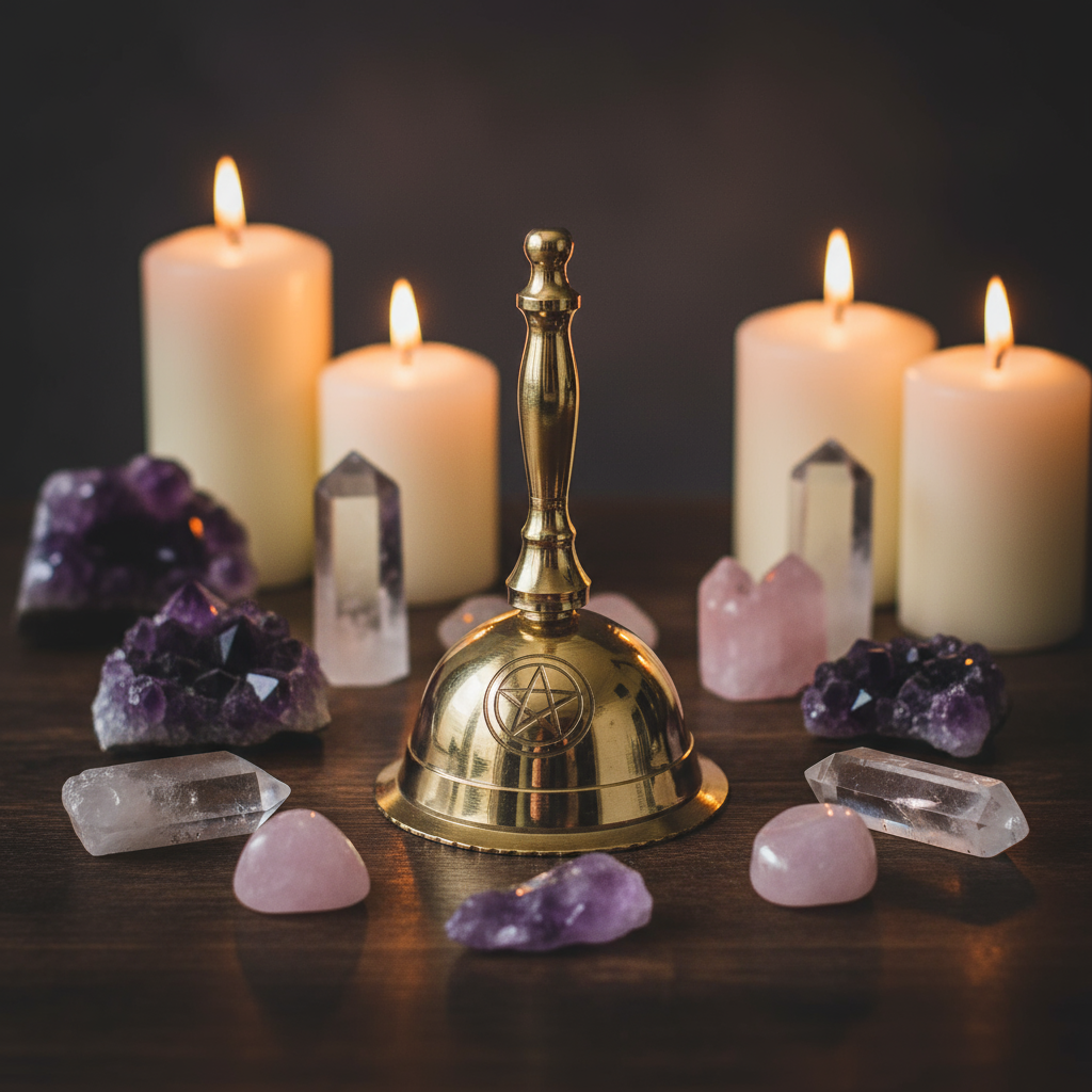 Small Altar Brass Bell Penta Moon Engraved 7cm – Witch, Please!